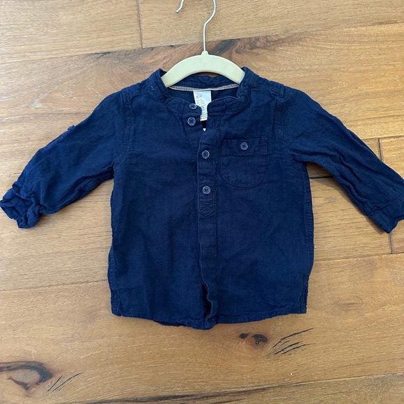 H&M | Shirts & Tops | Hm Baby Navy Linen Shirt | Poshmark